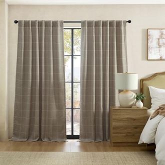 Elrene Home Fashions Sawyer Fenstervorhang, kariert, mit Stangentasche/Schlaufen auf der Rückseite, für Wohnzimmer/Schlafzimmer/Büro, 132,1 x 241,3 cm, Taupe