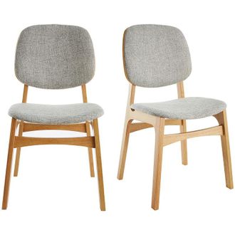 Miliboo Vintage-St&uuml;hle mit hellgrauem Stoff und hellem Holz (2er-Set) SOQUETTE
