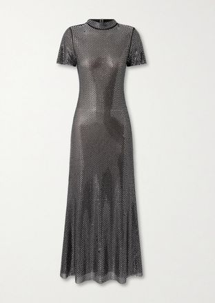 Self Portrait Robe Midi En Résille À Cristaux - Gris