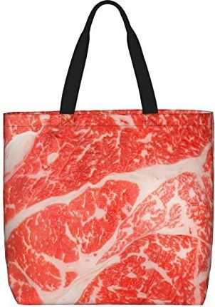 Generic Sac De Courses Motif De Steak Sac Biblioth&egrave;que De Grande Capacit&eacute; Lavables Sacs En Toile Pour Femmes, Pour &Eacute;cole, Voyage, Tous Les Jours, Shopping