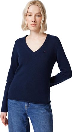 Tommy Hilfiger Damen Pullover Soft Wool mit V-Ausschnitt, Blau (Dark Night Navy), XXL