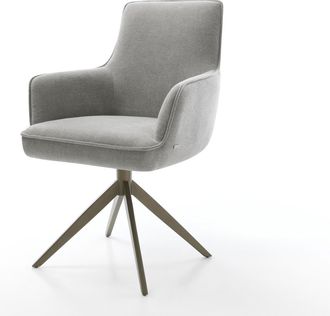 DELIFE Drehstuhl Heira-Flex mit Armlehnen Strukturstoff Soft Grau Kreuzgestell breit Effektfinish Titan 360&deg; drehbar Wippfunktion Taschenfederkern, Esszimmer