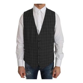 Dolce & Gabbana Graue Formelle Weste mit Karomuster - - Suits - Herren - Grau - XL