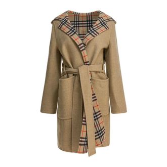 Burberry Femme, Manteaux, Beige, Taille: 40 FR Manteau r&eacute;versible en m&eacute;lange de laine avec doublure &agrave; carreaux embl&eacute;matiques