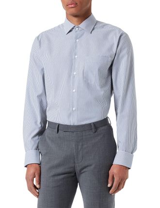 Seidensticker Herren Business-Hemd - Regular Fit - B&uuml;gelfrei- Kent-Kragen - Langarm - Streifen - 100% Baumwolle, blauw (donkerblauw 19)38