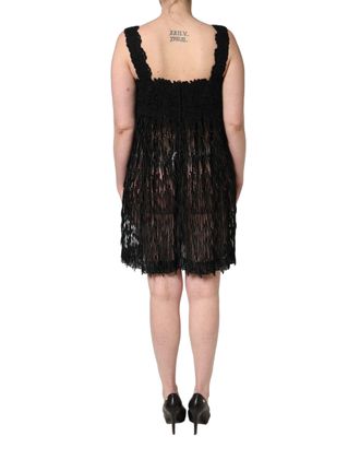 Dolce & Gabbana Womens Black Viscose Fringed Sleeveless Mini Dress