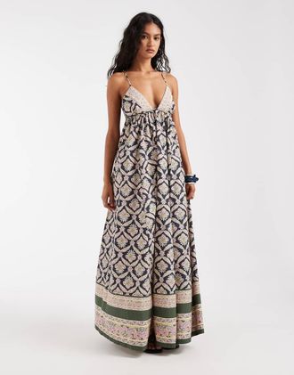 Free People Sorrento - Robe boh&egrave;me longue &agrave; fleurs - Myrtille multicolore