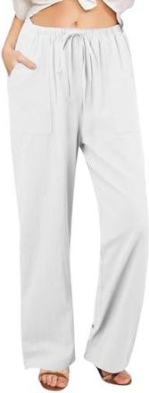 Generic Pantalon Tailleur Femme Palazzo Ample en Coton et Lin pour Femmes Pantalons avec Cordon de Serrage Taille Large Jambes Larges &eacute;t&eacute;