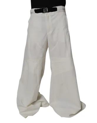 Dolce & Gabbana Mens White Mid Waist Wide Leg Pants Polyester