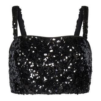 Dolce & Gabbana Femme, Tops, Noir, Taille: 38 FR Haut en Soie Noir avec Encolure Carrée