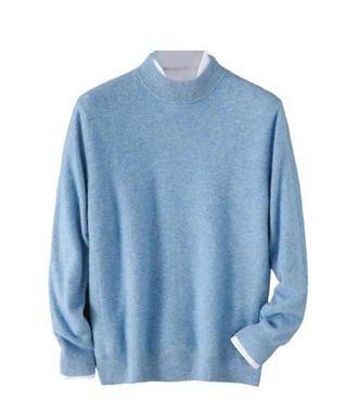 Generic Pull en laine solide à col haut pour homme - Chaud et fin - Pour lautomne et lhiver, bleu clair, XXL