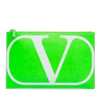 Valentino Garavani Valentino Green VLogo Leather Clutch