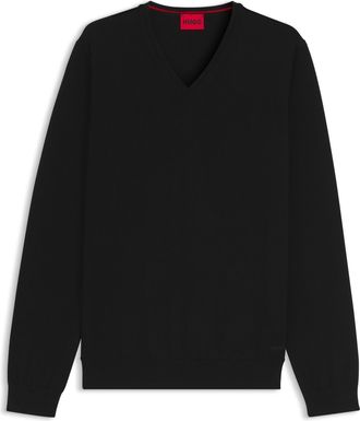 HUGO BOSS Herren San Vredo-M Pullover aus Schurwolle mit V-Ausschnitt Schwarz001 XXL