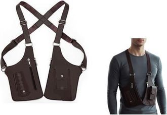 Generic Sac &agrave; &eacute;paule double pour homme avec poche sous le bras, portefeuille en cuir PU, bandouli&egrave;re discr&egrave;te, poche multi-espaces, sac anti-vol, porte-&eacute;tui p