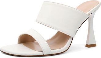 EDEFS Sandales Femme à Talons Aiguilles Hauts de 10 cm Mules à Bout Carré Ouvert Sans Bride pour Été Fêtes Mariage Bureau & Usage Quotidien Blanc PU EU37