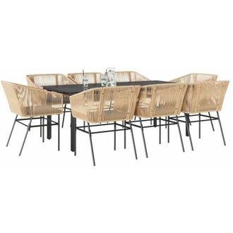 vidaXL 9-tlg. Garten-Essgruppe mit Kissen Braun Poly Rattan Glas Vidaxl