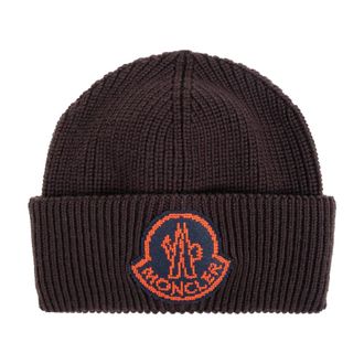 Moncler Homme, Accessoires, Brun, Taille: ONE Size Bonnet en laine avec écusson logo