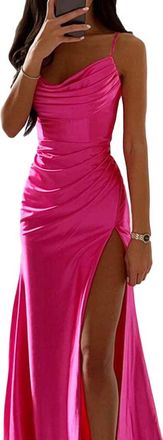 ORANDESIGNE Satin Abendkleid Damen Spaghettiträger Midikleid Fischschwanzkleider Elegant Lange A-Linie Backless Cocktailkleider Sexy Lang Brautjungfer Kleid Party