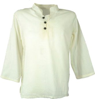 Guru Shop Yoga Hemd, Goa Hemd mit Knopfleiste - Creme, Herren, Baumwolle, Size:XXL