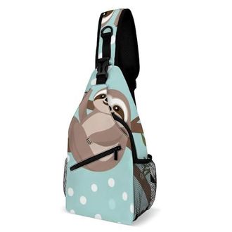 Generic Sacoche Homme Bandouliere Paresseux mignon sur une branche verte dr&ocirc;le Casual Sac De Poitrine Durable Sac DEpaule pour Randonn&eacute;e Camping Cyclisme