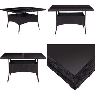 vidaXL Garten-Esstisch Schwarz Poly Rattan und Glas - Gartenstuhl - Outdoor M&ouml;bel - Esstisch Set - Balkonm&ouml;bel - Terrassenm&ouml;beln - Home & Living