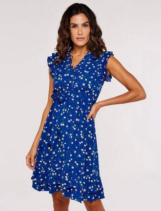 Apricot Minikleid Sommerkleid in Minilänge (2-tlg) mit Rüschen und Gänseblümchen