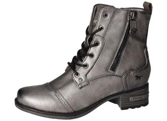 Mustang Jeans Damen Boot Stiefelette Rei&szlig;verschluss Schn&uuml;rung 1229-513, Gr&ouml;&szlig;e:41 EU, Farbe:Silber