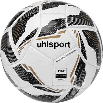 Uhlsport Revolution Thermobonded Fußball Spielball für Erwachsene - Thermisch verklebt mit haltbarem Material - FIFA Quality PRO Zertifiziert, weiß/schwarz/Gol