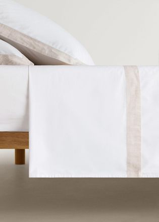 Mango Drap plat percale de coton bord lin lit 150/160 cm blanc - Home - Lit 150/160 cm - MANGO HOME