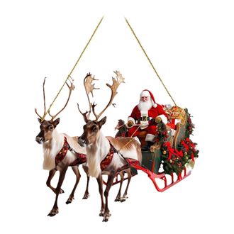 Generic Weihnachtsmann Kunsthandwerk mit Rentierschlitten Weihnachten 2D Acryl Ornament im Rentierschlitten | Weihnachtsmann Weihnachtsbaum Deko mit Rentier S