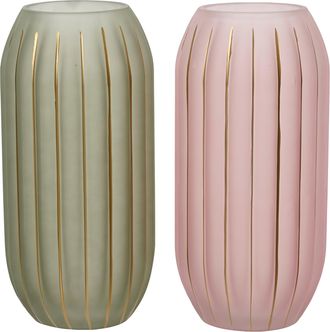 Decoris Vase Glas 30cm Deko Blumenvase Rosa Gr&uuml;n 1 St&uuml;ck Sortiert - Stabile Tischvase - Wohnzimmer Dekovase - Glasvase Modern Rund - Tulpenvase Home Decor - F