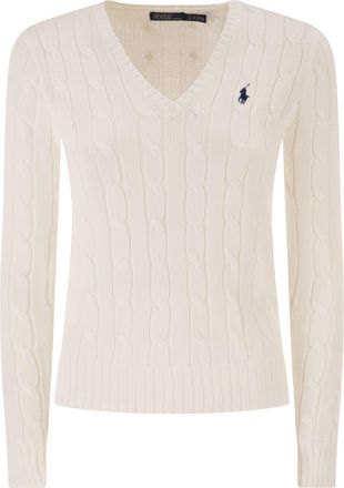 Polo Ralph Lauren Pull en maille torsad&eacute;e de coton avec col en V
