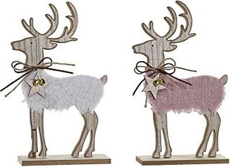 DKD Home Decor Weihnachtsdekoration Polyester Rentier MDF (2 Stück) (17 x 5 x 29 cm)