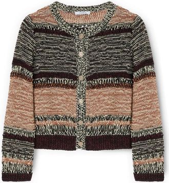 Motivi Femme, Pulls, Brun, Taille: 42 FR Gilet Court en Tricot Ajour&eacute; Ray&eacute;