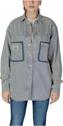 Replay Femme, Blouses et Chemises, Bleu, Taille: 36 FR Chemise Oversize Ray&eacute;e avec Poches