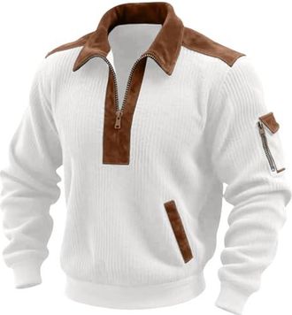 Generic Sweatshirts pour hommes - Coupe ajustée - Pull à fermeture éclair quart - Léger - Col montant - Texture décontractée - En velours côtelé - Pull à manc