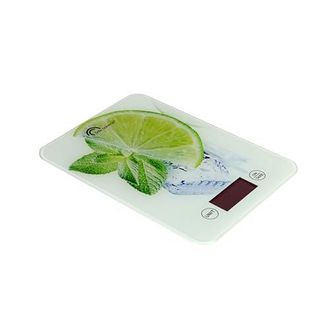 Little Balance LITTLE Balance 8034 Slim Elektronische Küchenwaage, 5 kg/1 g, Tischplatte aus gehärtetem Glas, extra flach, Zitronendekor
