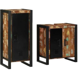 vidaXL Badezimmerm&ouml;bel Set mit Regal mit T&uuml;r 2 pcs Massives Altholz vidaXL