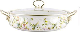 Generic Großer Suppentopf, Emaille, 5 Liter, Antihaft-Kochtopf mit Glasdeckel, Blumen-Emaille auf Stahltopf mit Deckel, Vintage-Suppentopf mit Griffen - 5 Qua