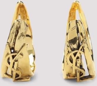 Saint Laurent Ohrringe - Curved Brass Earrings With Intricate Logo Detail - Gr. unisize - in Mehrfarbig - f&uuml;r Damen