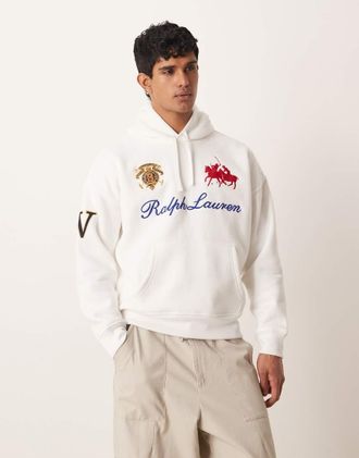 Polo Ralph Lauren Sweat &agrave; capuche avec inscription logo sur le devant - Blanc