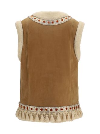 Valentino Womens Suede And Fur Vest Camel-Multicolor Lamb Ovis Aries Blazers & Vests Camel/multicolor