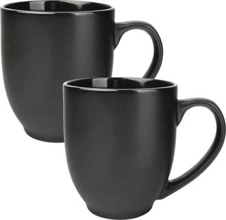Schramm Kaffeetassen Set schwarz aus Porzellan wählbar 2, 4 oder 6 Stück 460 ml Kaffeebecherset Kaffeebecher Keramik mit Henkel 2er, 4er oder 6er Set, Anzahl: