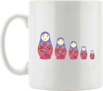 Pixxprint MATROSCHKAS Russland Russian Kult Tasse, ca. 300ml Fassungsvermögen, Keramik Weiß, Spülmaschinenfest