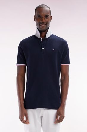 Eden Park Polo &Agrave; Manches Courtes En Coton Marine Col Contrast&eacute; Coupe Droite