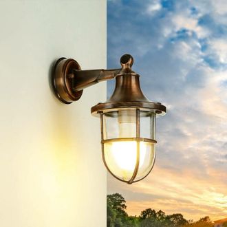 Licht-Erlebnisse Licht-erlebnisse - Außenwandleuchte IP64 in Kupfer antik E27 Glas Echt-Messing Maritim Außenleuchte