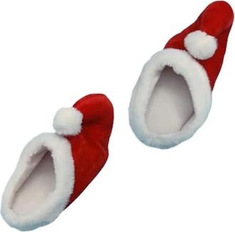 IFUNDOM Pantoufles de No&euml;l Rouges en Peluche Douce Taille Unique Pantoufles DInt&eacute;rieur Confortables et Antid&eacute;rapants Chaussures DHiver pour Maison Bureau et D