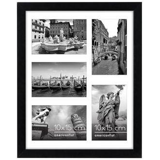 Americanflat 28x36 cm Bilderrahmen Collage Schwarz - Fünf 10x15 cm Bilder mit Matte & 28x36 cm ohne Matte Anzeigen - Bilderrahmen 5 Bilder für Bilder der Familie -