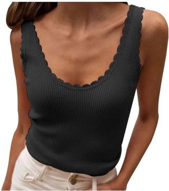 Generic Débardeur en maille côtelée pour femme - Sans manches - Pour lété, Noir, L