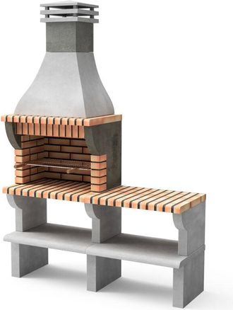 Movelar Movelar - Barbecue pr&eacute;fabriqu&eacute; &agrave; bois et charbon en b&eacute;ton r&eacute;fractaire mod&egrave;le Maipu xl avec support lat&eacute;ral (Gris, Orange - 165 x 58 x 245 cm) ref